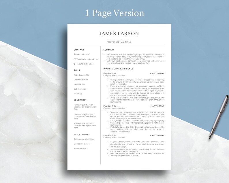 Professional Australian Format Resume Template for MS Word, Pages and ...