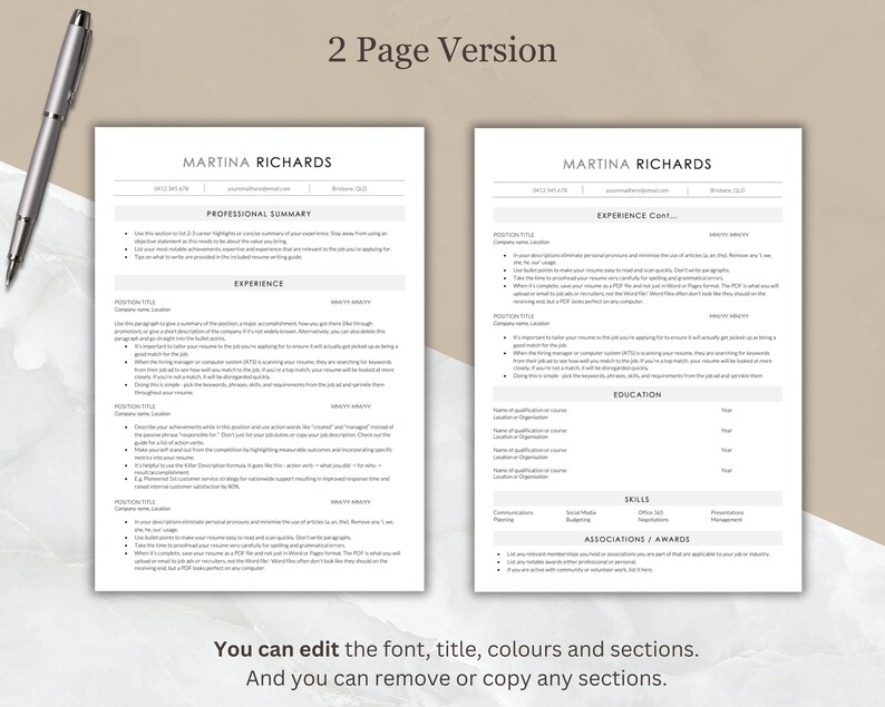 Australian CV Resume Professional Resume Template ATS - Etsy