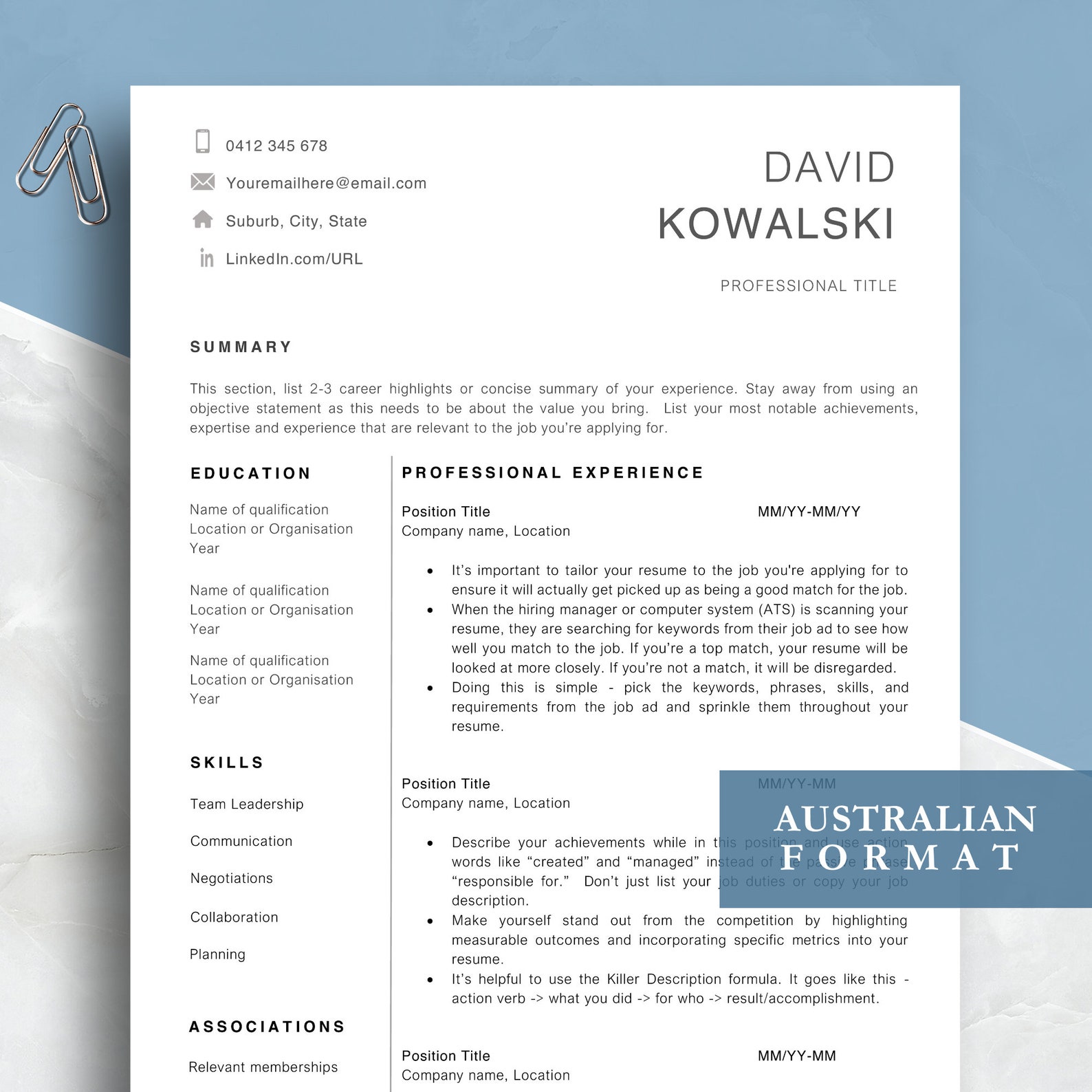 Modern Professional Resume, Word and Pages Template, Executive CV ...