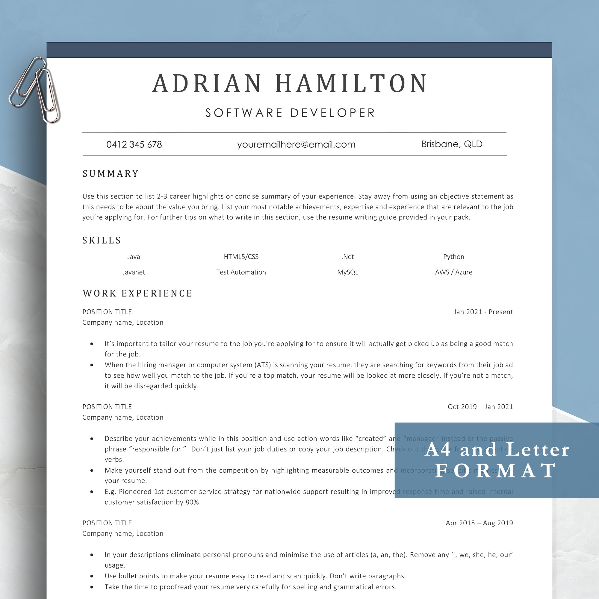 Software Developer Resume Template | Ats-friendly Tech CV | Google Docs ...