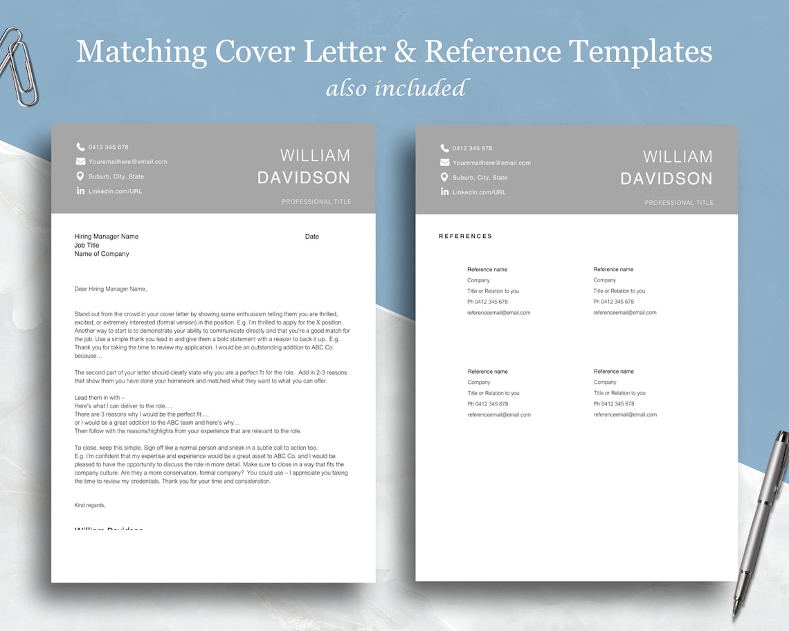 Australian CV Template, Simple Resume Format, Professional CV Design - Etsy