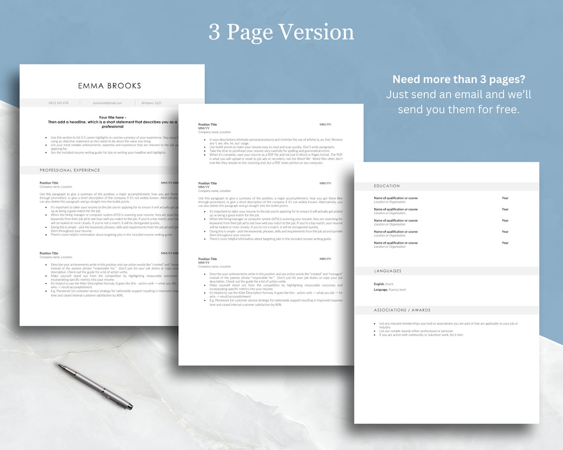 Australian Format Resume Template for MS Word and Pages With Digital ...