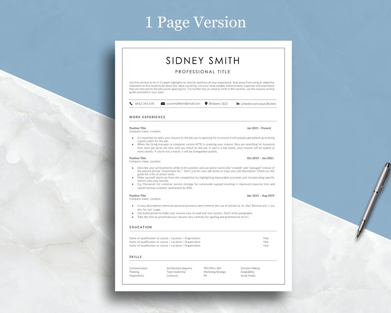 Professional Resume Template, Australian Cv Resume, ATS Friendly Cv ...