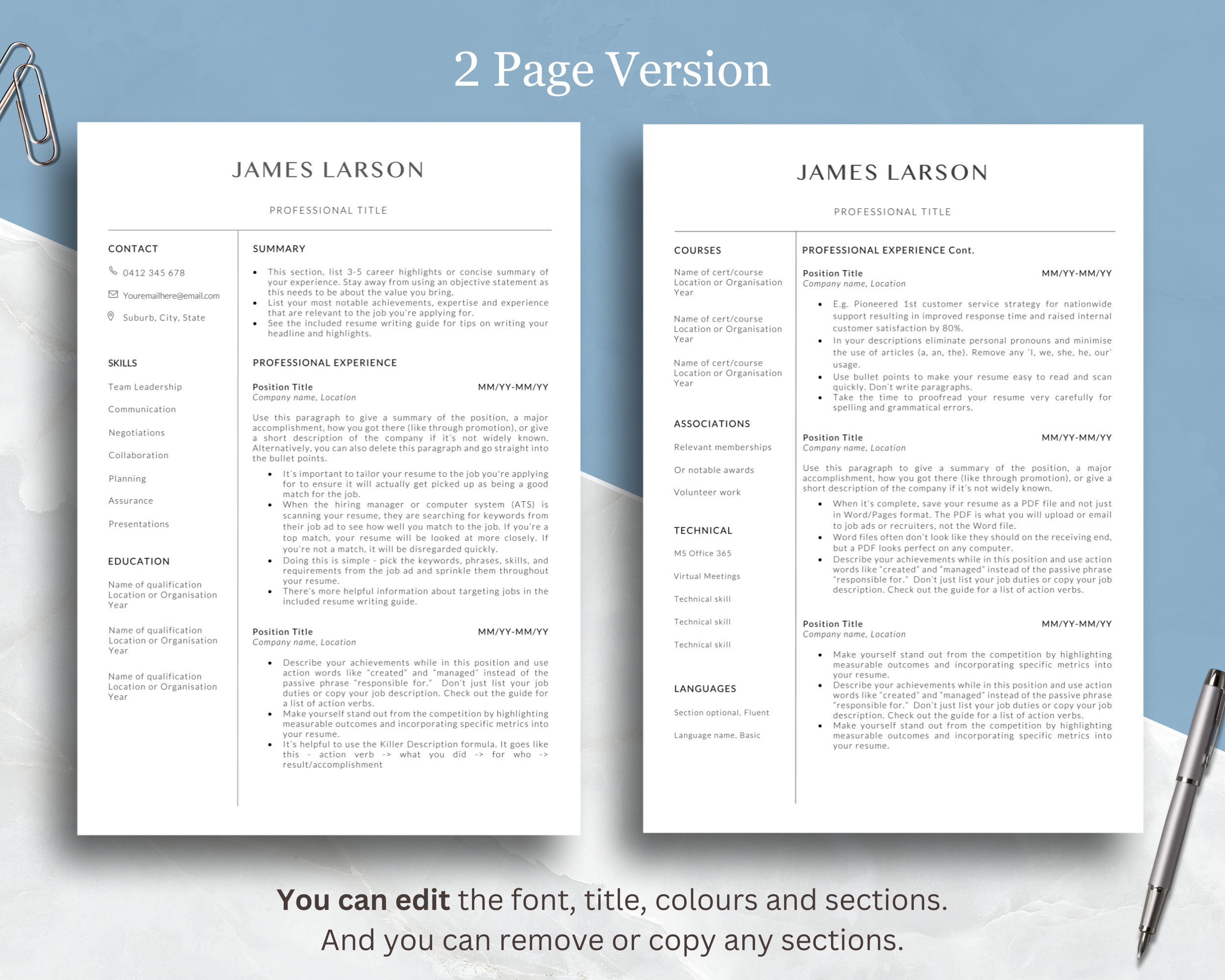 Professional Australian Format Resume Template for MS Word, Pages and ...