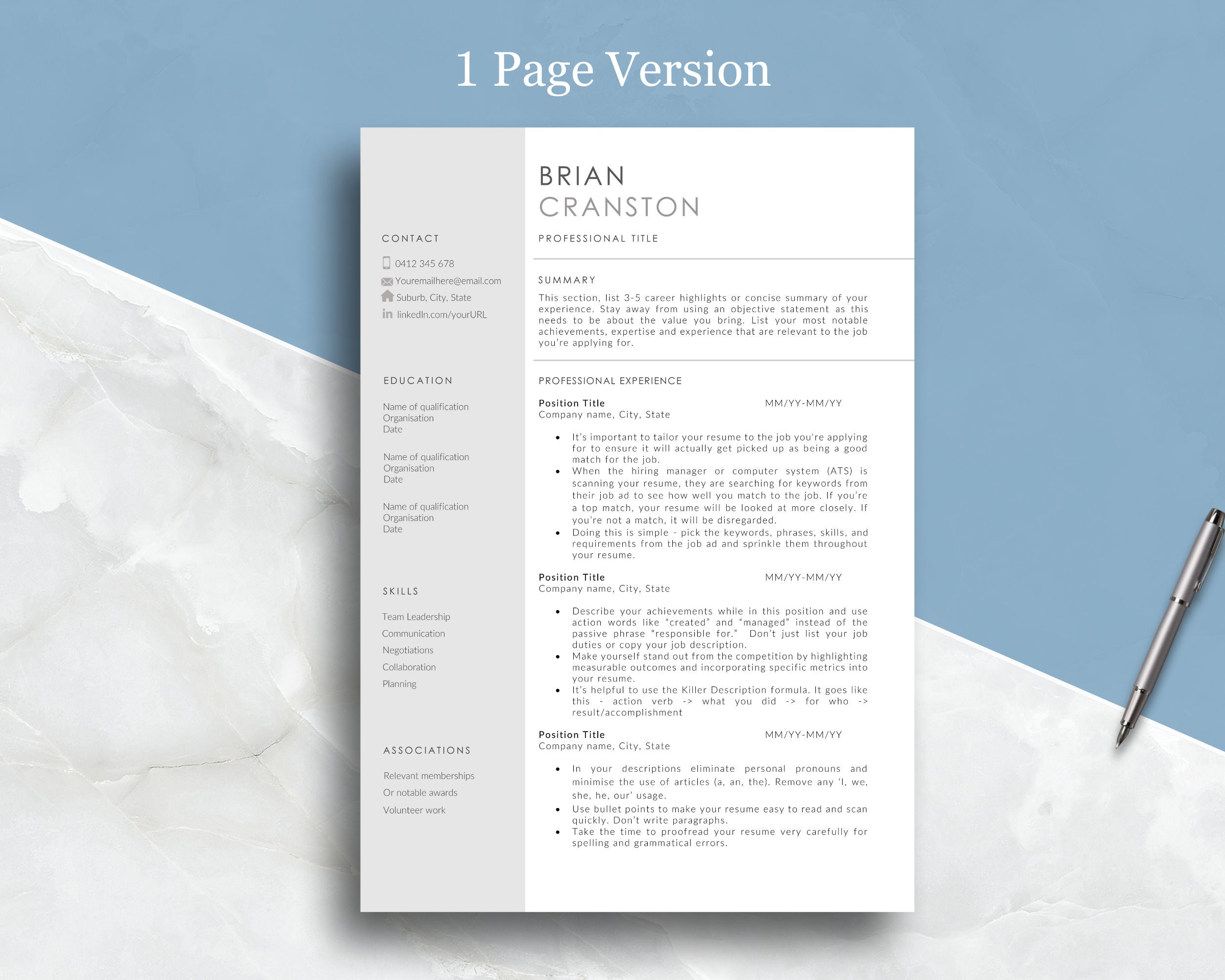 Simple Resume Template, Australian Cv Resume, ATS Friendly Cv ...