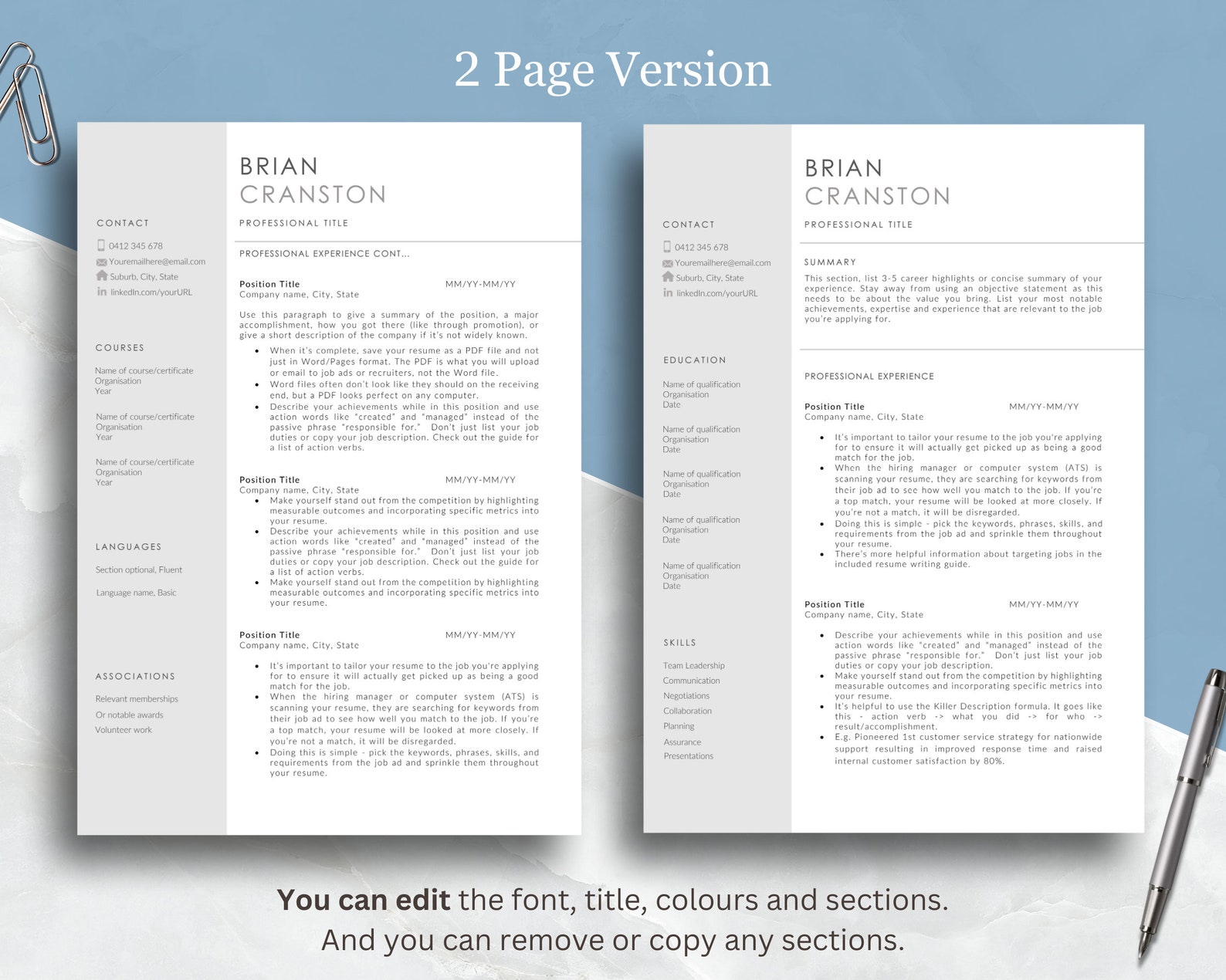 Simple Resume Template, Australian Cv Resume, ATS Friendly Cv ...