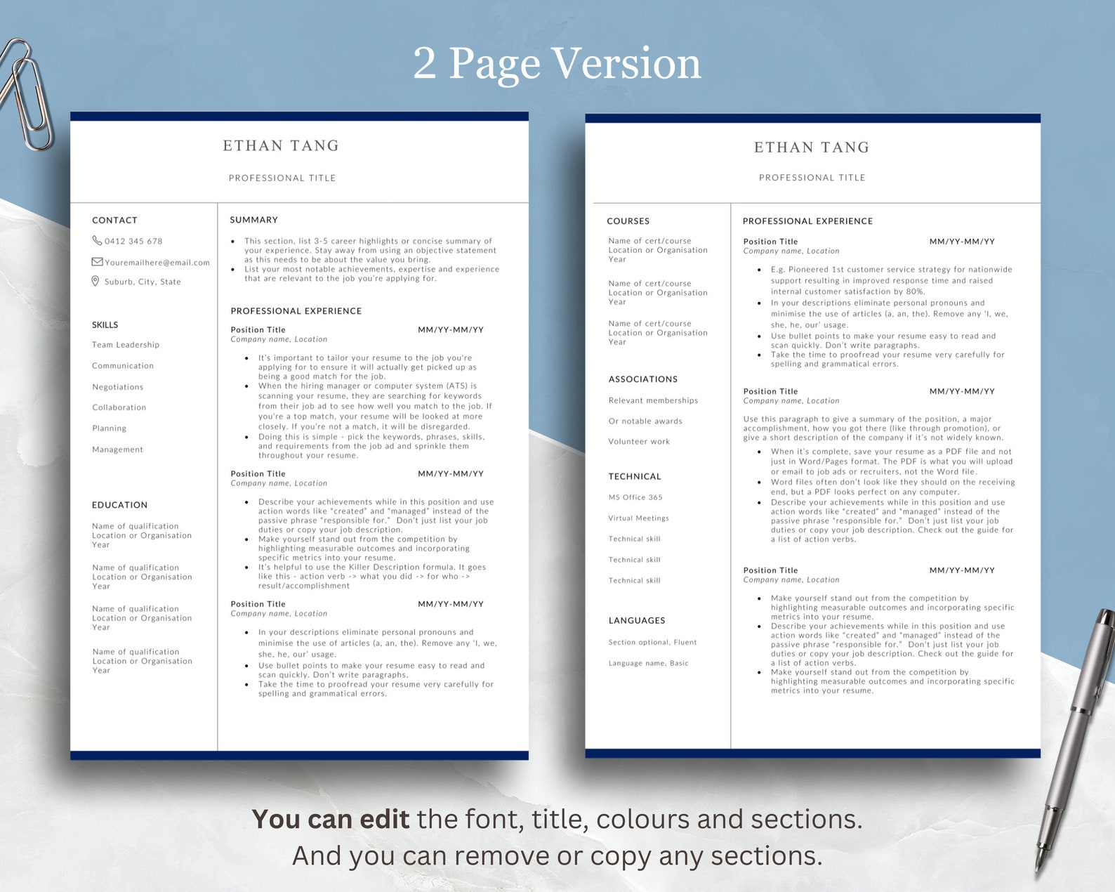 Executive Resume Template, 1-2-3 Page Resume, Modern Resume Template ...