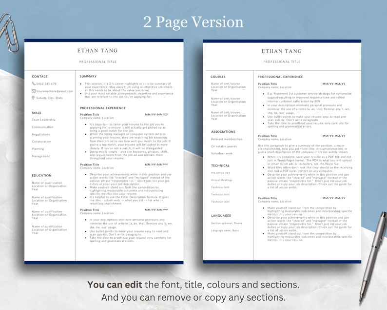 Executive Resume Template, 1-2-3 Page Resume, Modern Resume Template ...