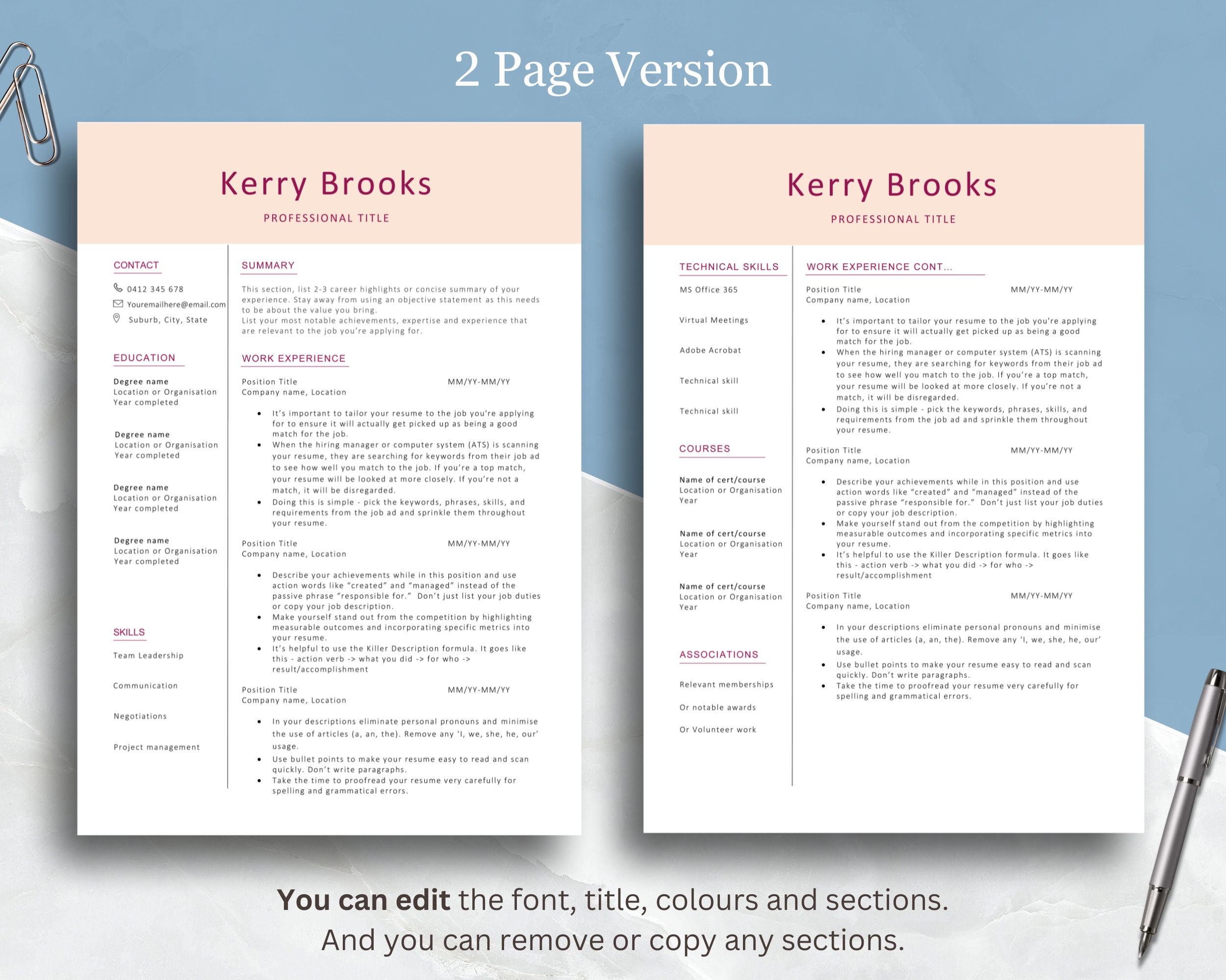 Australian Resume Format | Professional CV Design for Word | Stylish ...