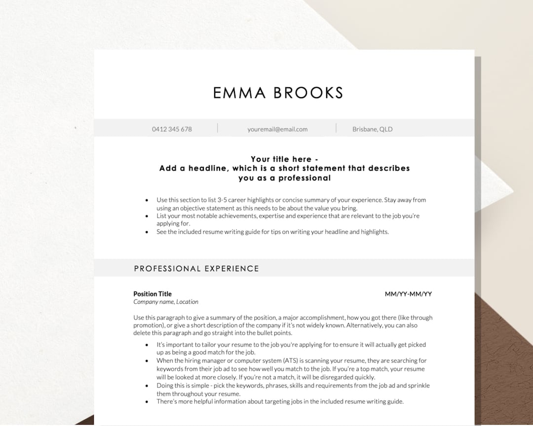 Australian Format Resume Template for MS Word and Pages With - Etsy