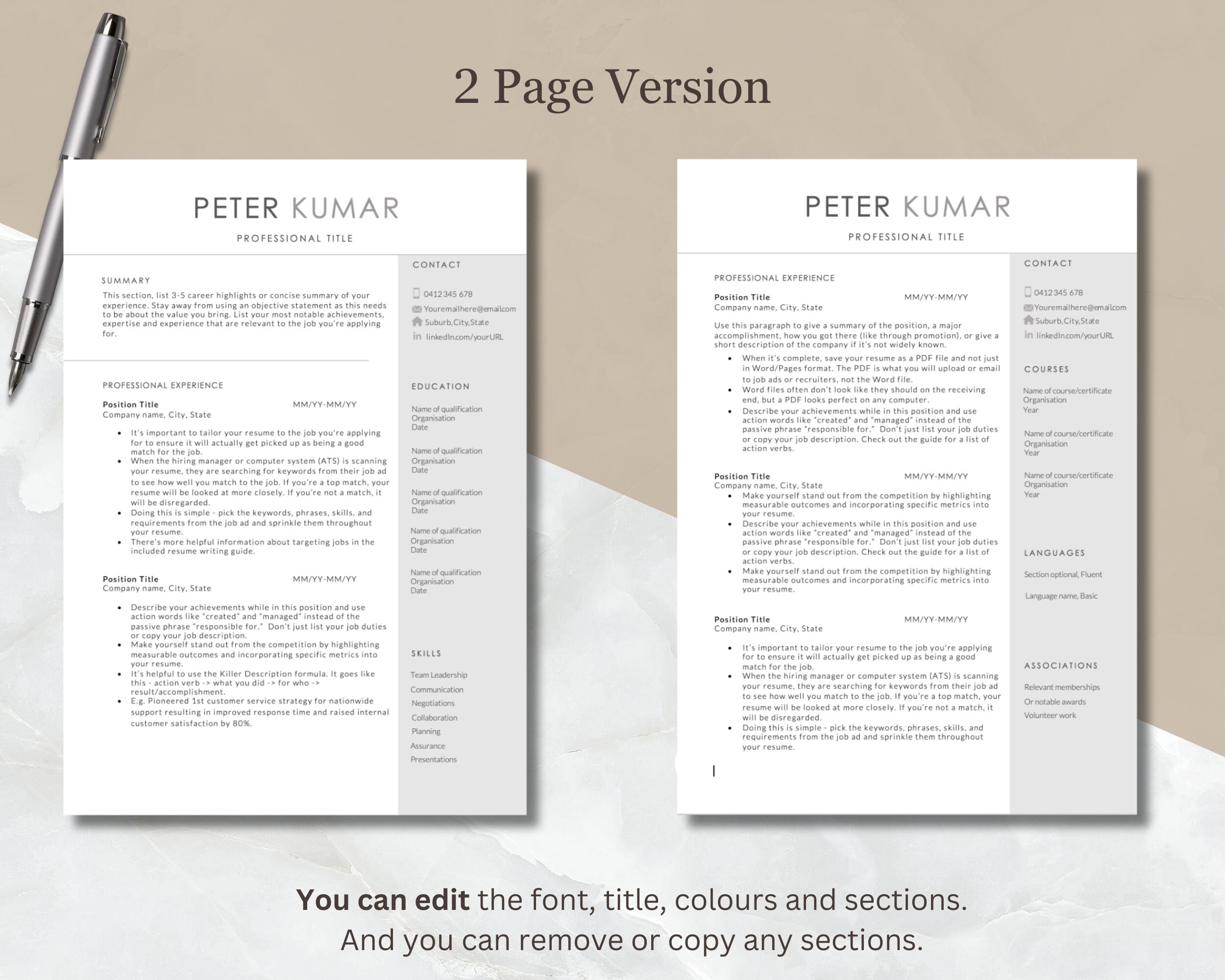Modern Resume Template, Best Australian Format, ATS Friendly Cv ...