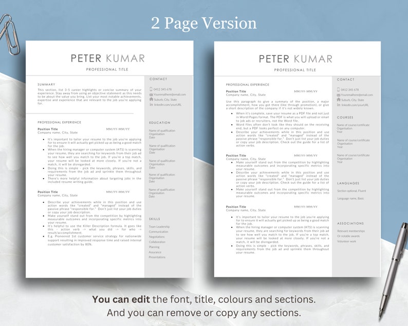 Modern Resume Template, Best Australian Format, ATS Friendly Cv ...