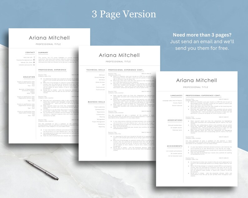 Easy Professional Resume, Word and Pages Template, Executive CV ...
