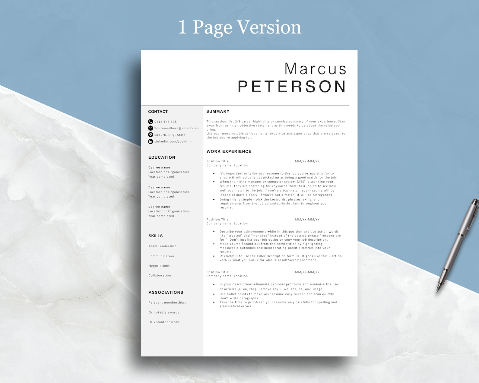 Australian Resume Format, Stylish Professional Cv Template, Word and ...