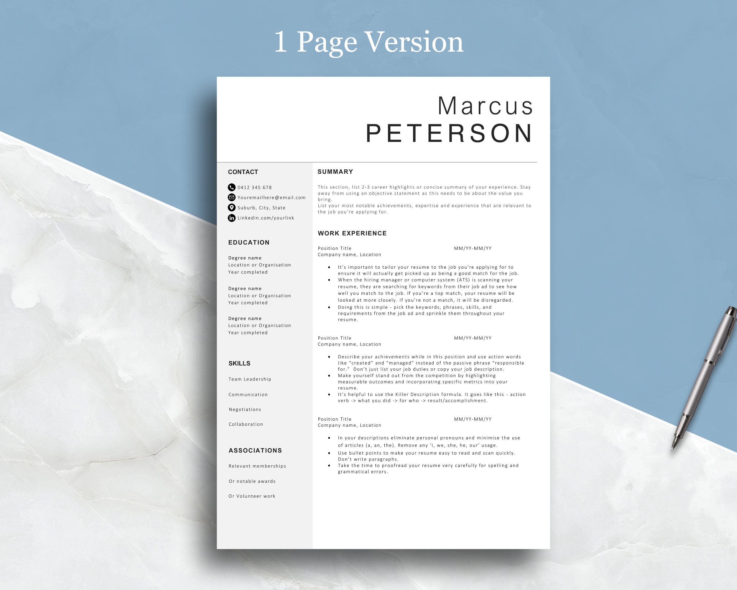 Australian Resume Format, Stylish Professional Cv Template, Word and ...