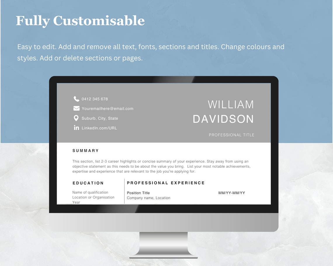 Australian CV Template, Simple Resume Format, Professional CV Design - Etsy