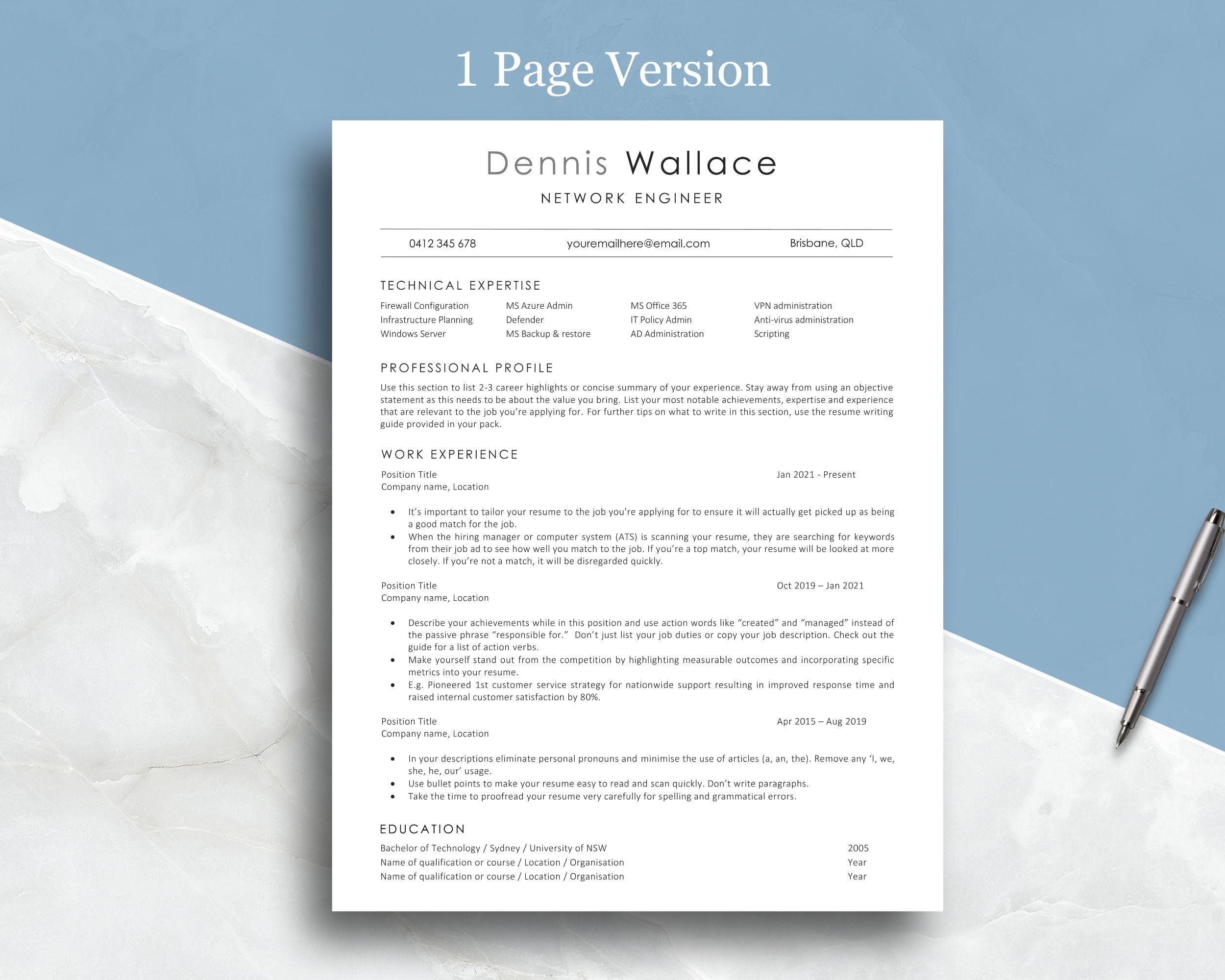 Network Engineer Resume Template, Technical CV Template, Skills Based ...