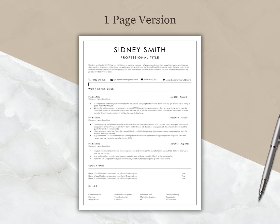 Professional Resume Template, Australian Cv Resume, ATS Friendly Cv ...