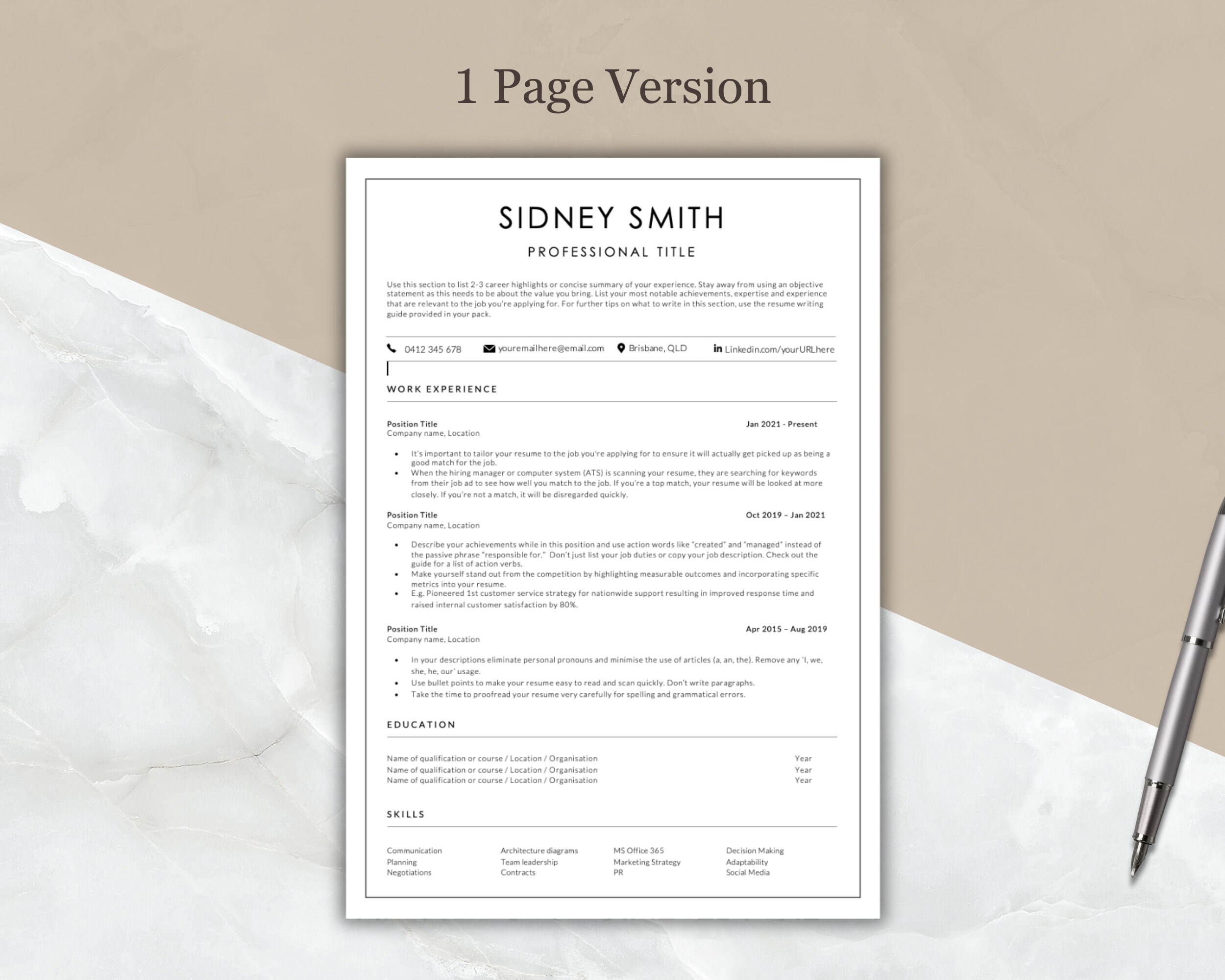 Professional Resume Template Australian Cv Resume ATS - Etsy