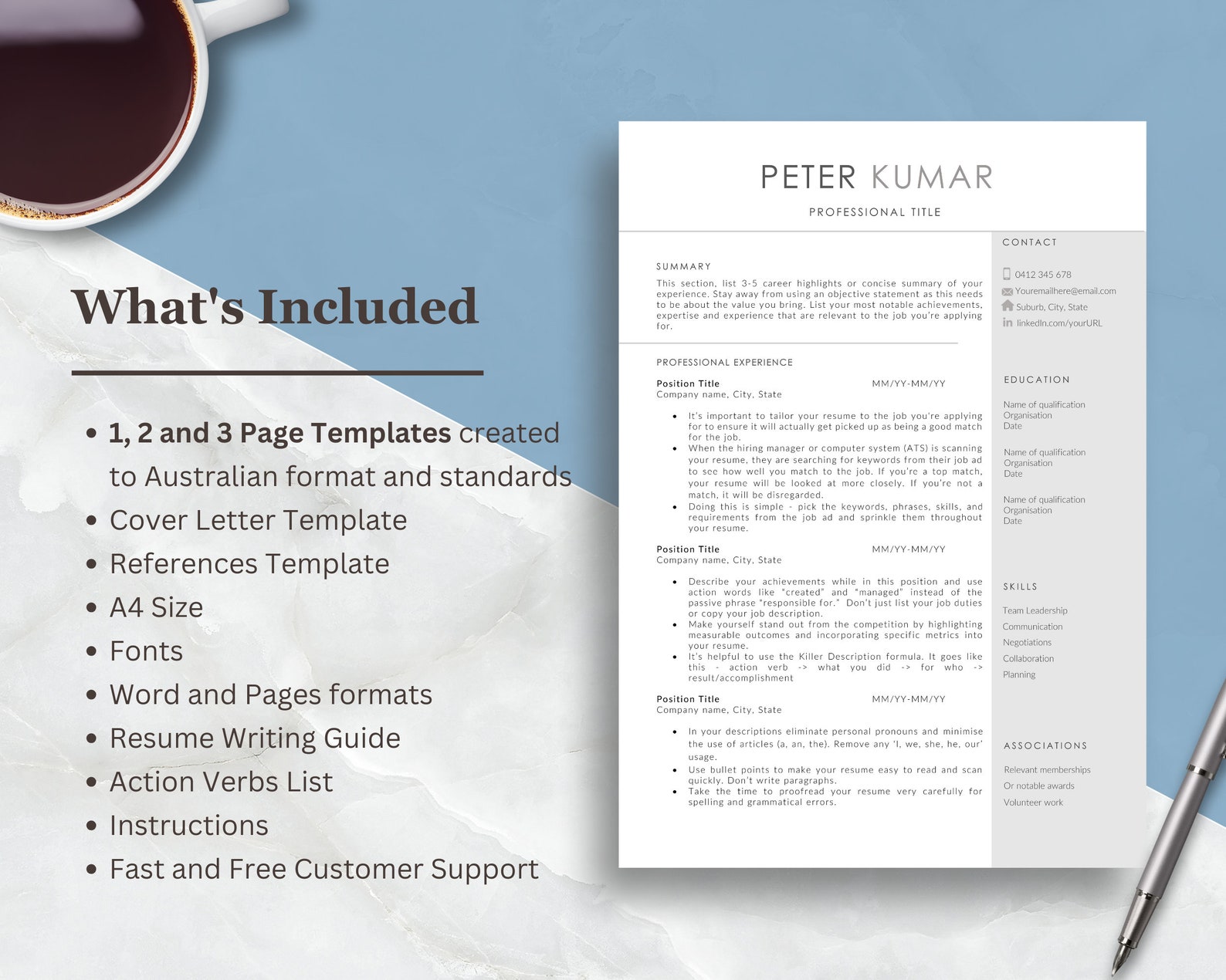 Modern Resume Template, Best Australian Format, ATS Friendly Cv ...