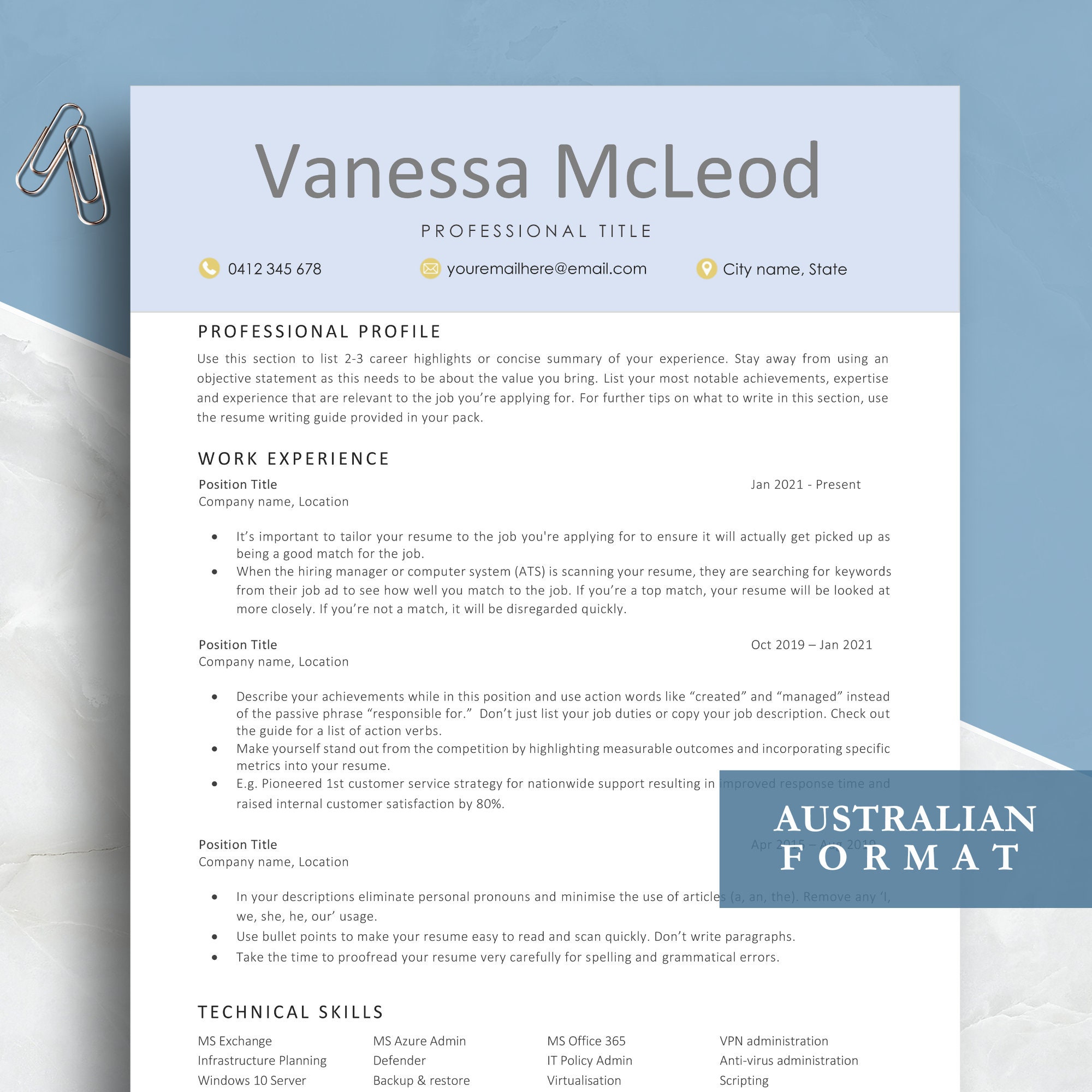 Best Australian Format Resume Template for MS Word and Pages With ...