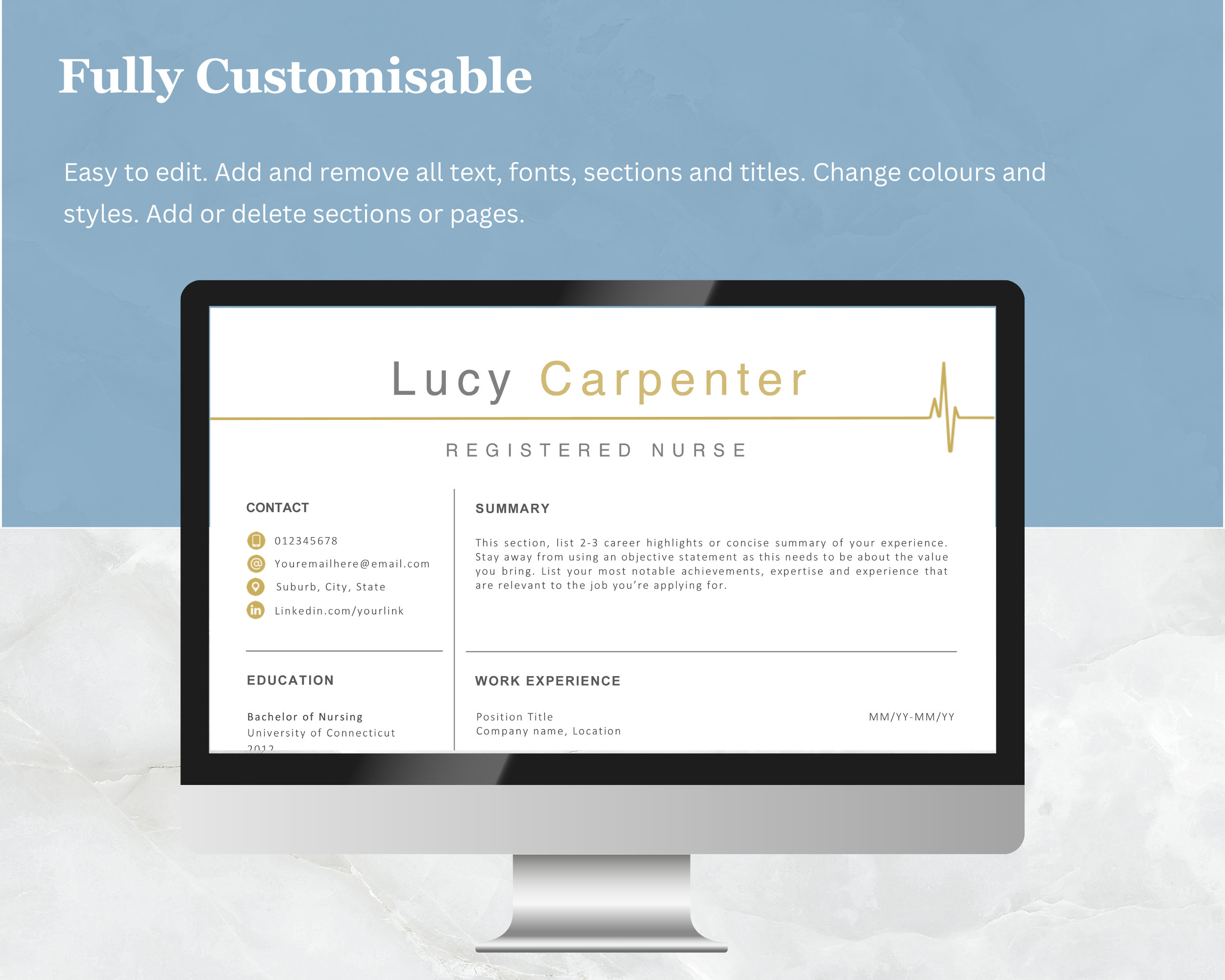 Nurse Resume Template, Word and Pages, Registered Nurse Resume, Medical ...