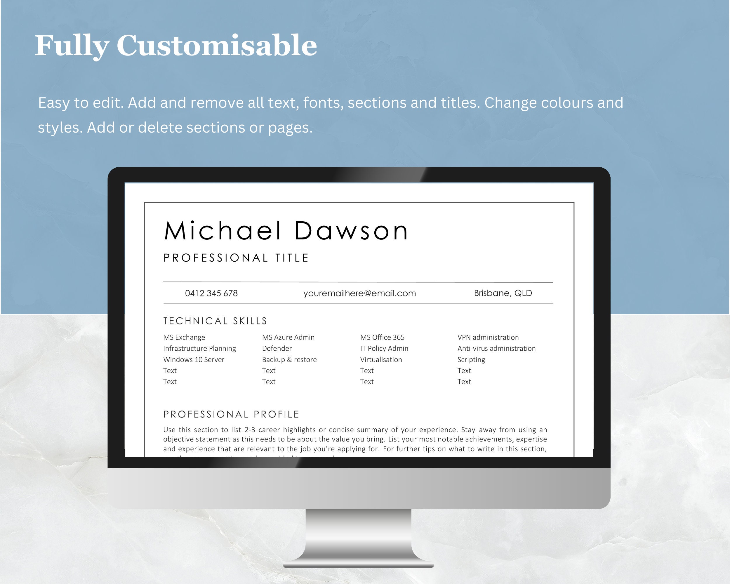 Skills Focused Resume, Technical CV, Customisable Template, Australian ...