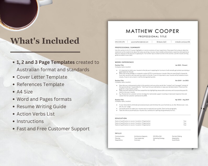 Australian Format CV, Professional Resume Template, ATS Friendly CV ...