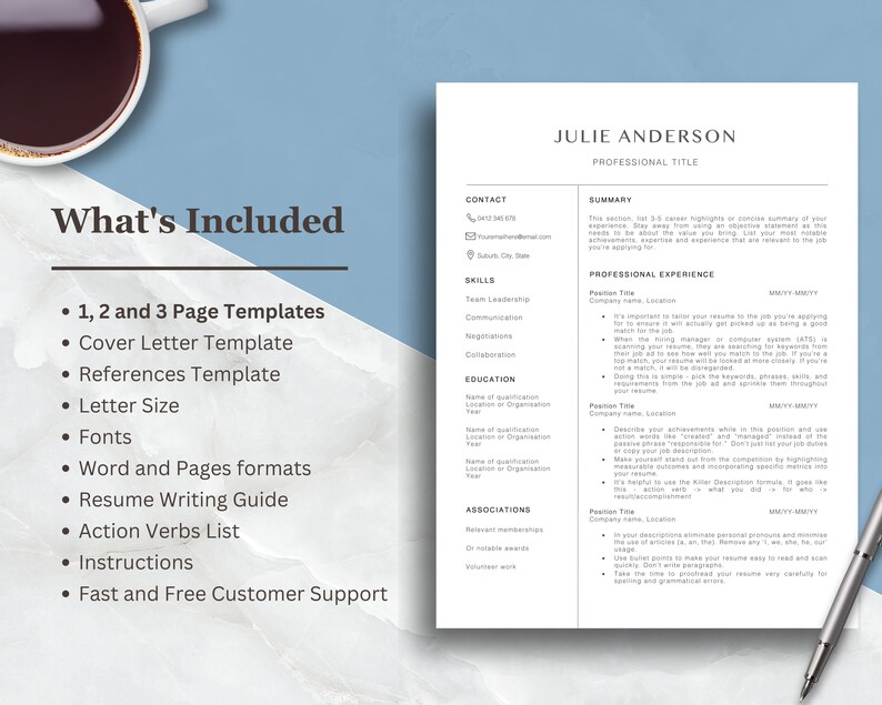 Professional Resume Template for Word and Pages | US Letter Format ...
