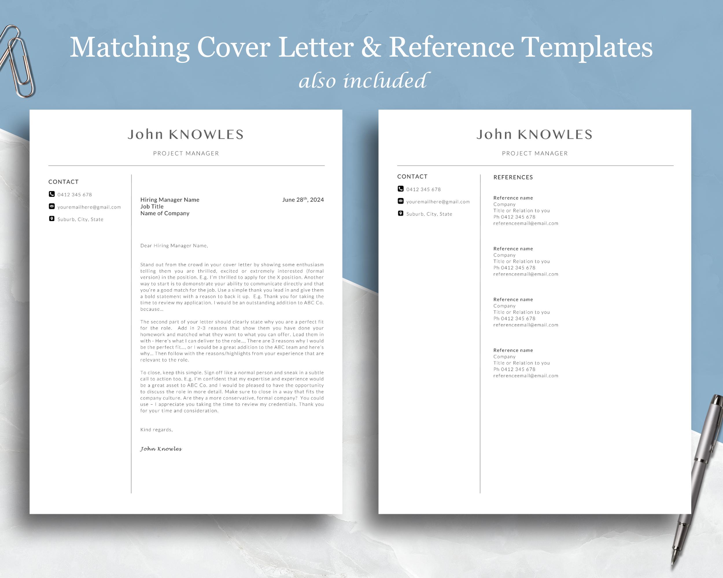 Project Manager Resume Template for MS Word, Pages and Google Docs ...