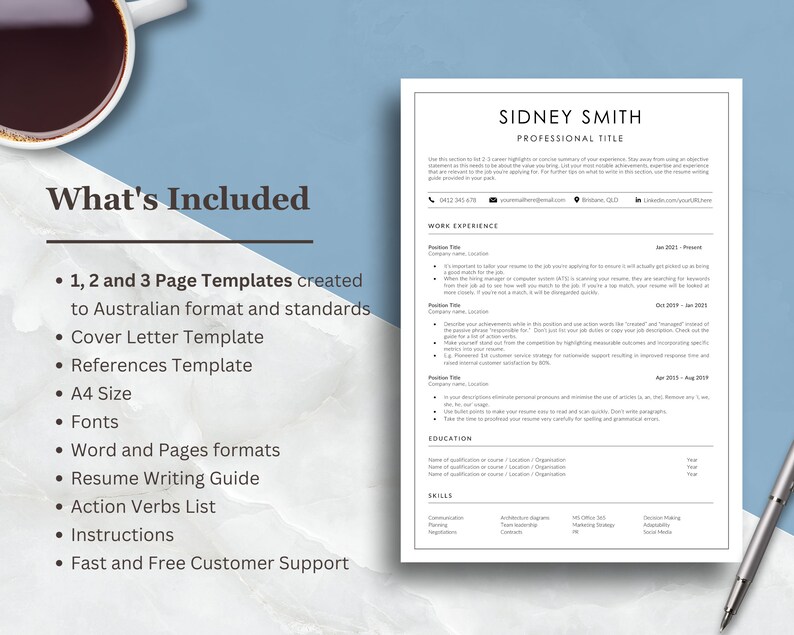 Professional Resume Template, Australian Cv Resume, ATS Friendly Cv ...