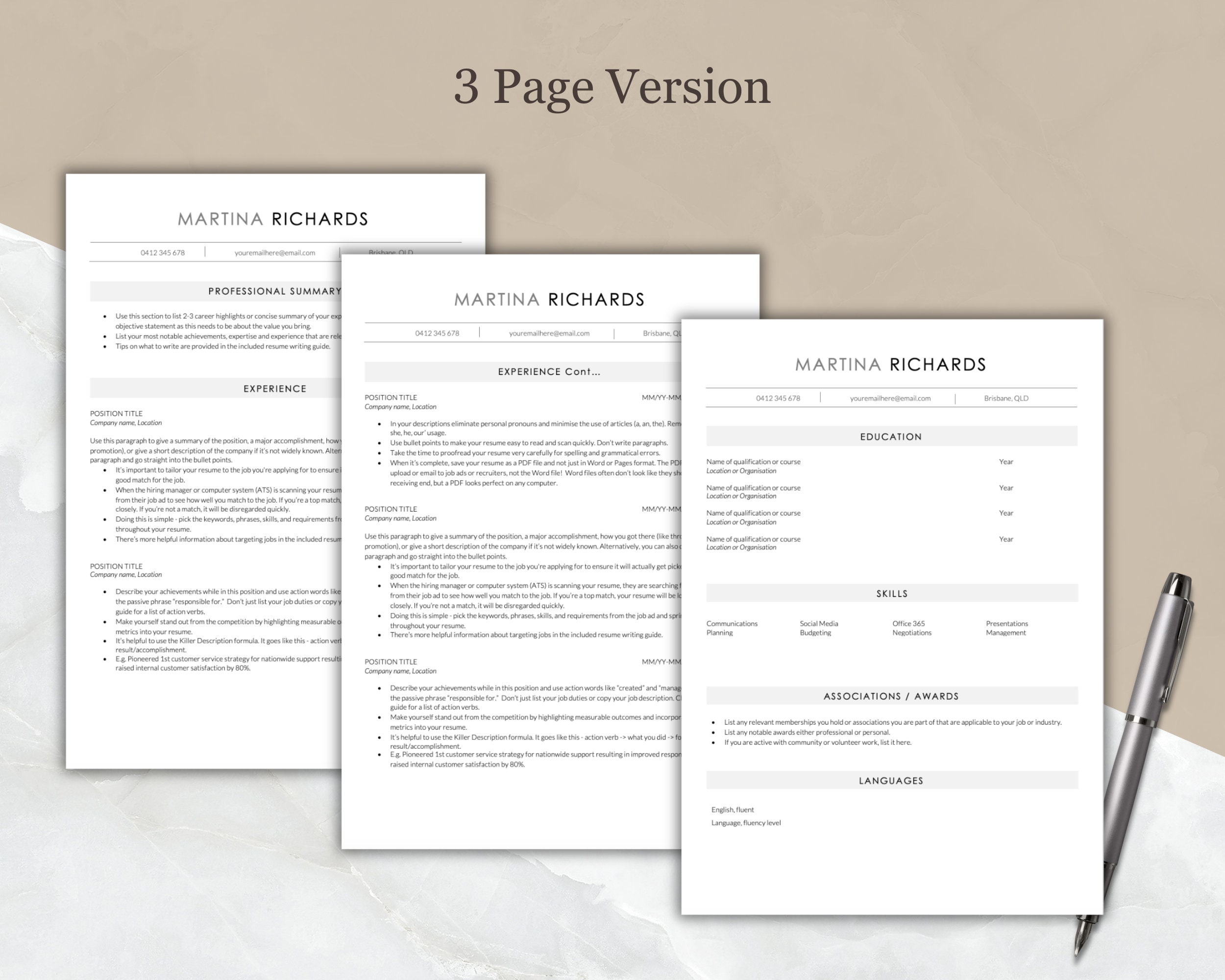 Australian CV Resume Professional Resume Template ATS - Etsy