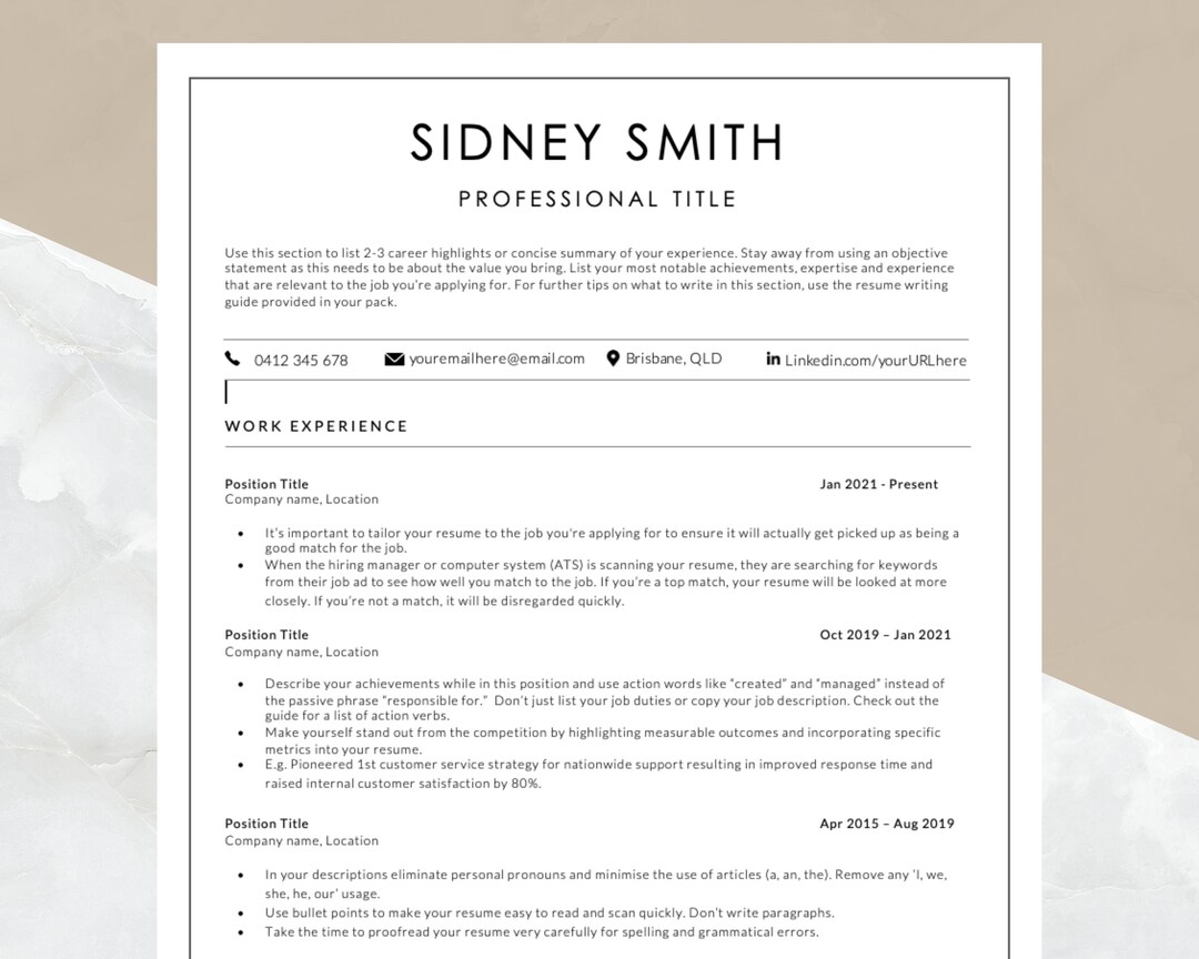 Professional Resume Template, Australian Cv Resume, ATS Friendly Cv ...