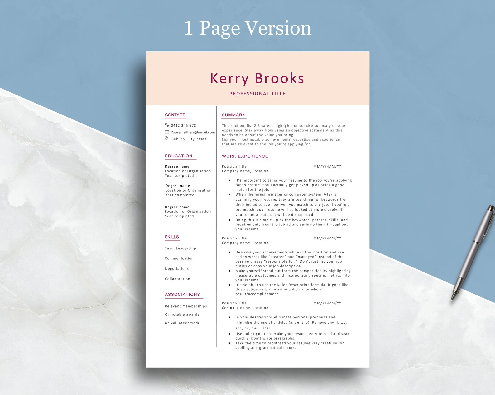 Australian Resume Format | Professional CV Design for Word | Stylish ...