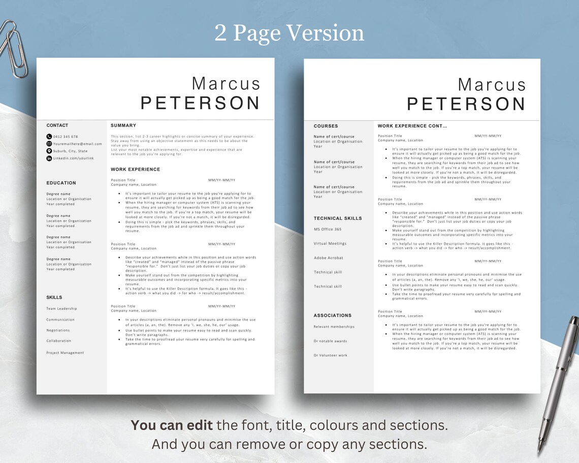 Australian Resume Format, Stylish Professional Cv Template, Word and ...
