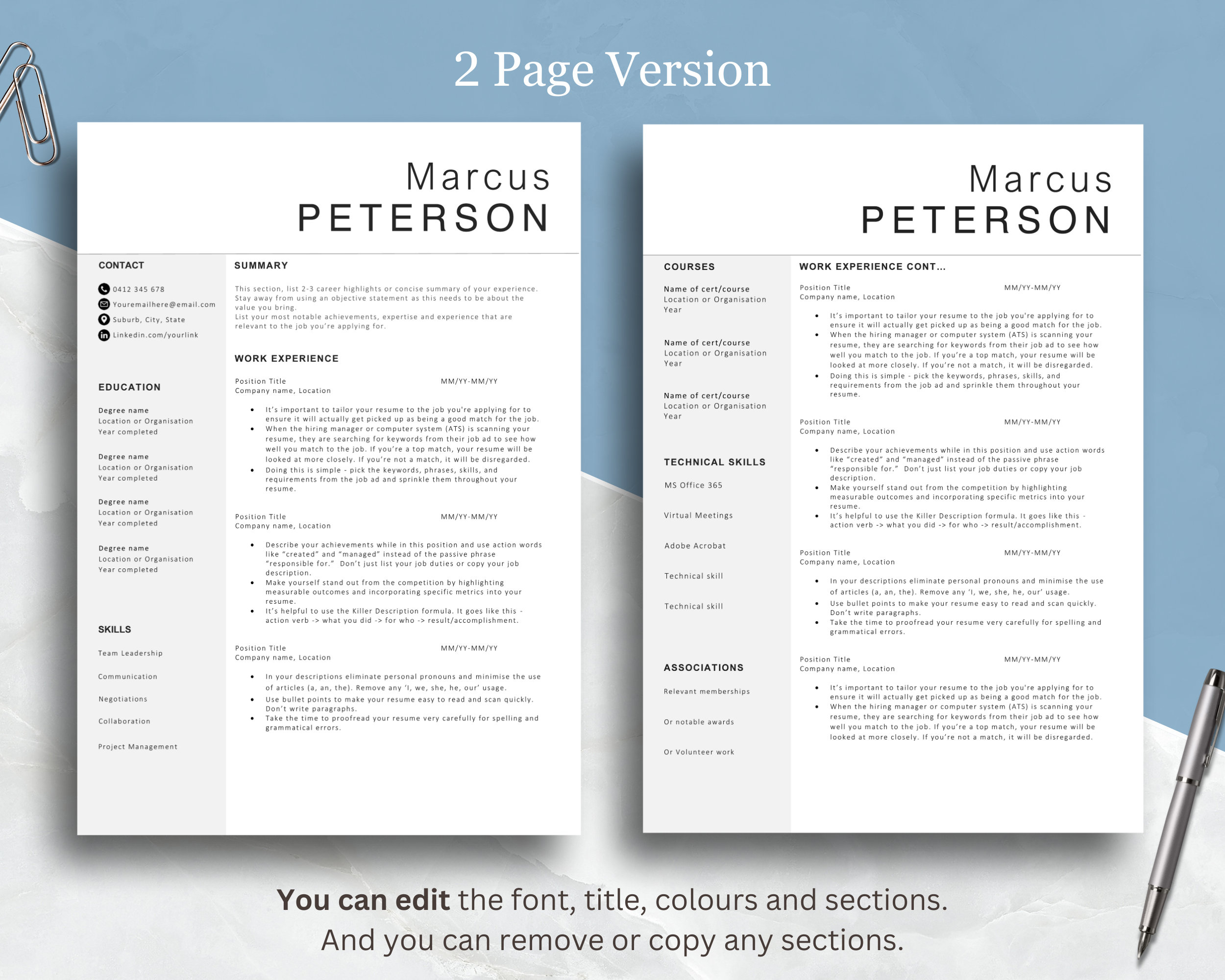 Australian Resume Format, Stylish Professional Cv Template, Word and ...