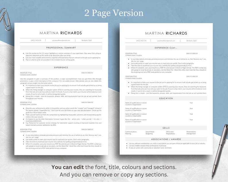 Australian CV Resume, Professional Resume Template, ATS Friendly Resume ...