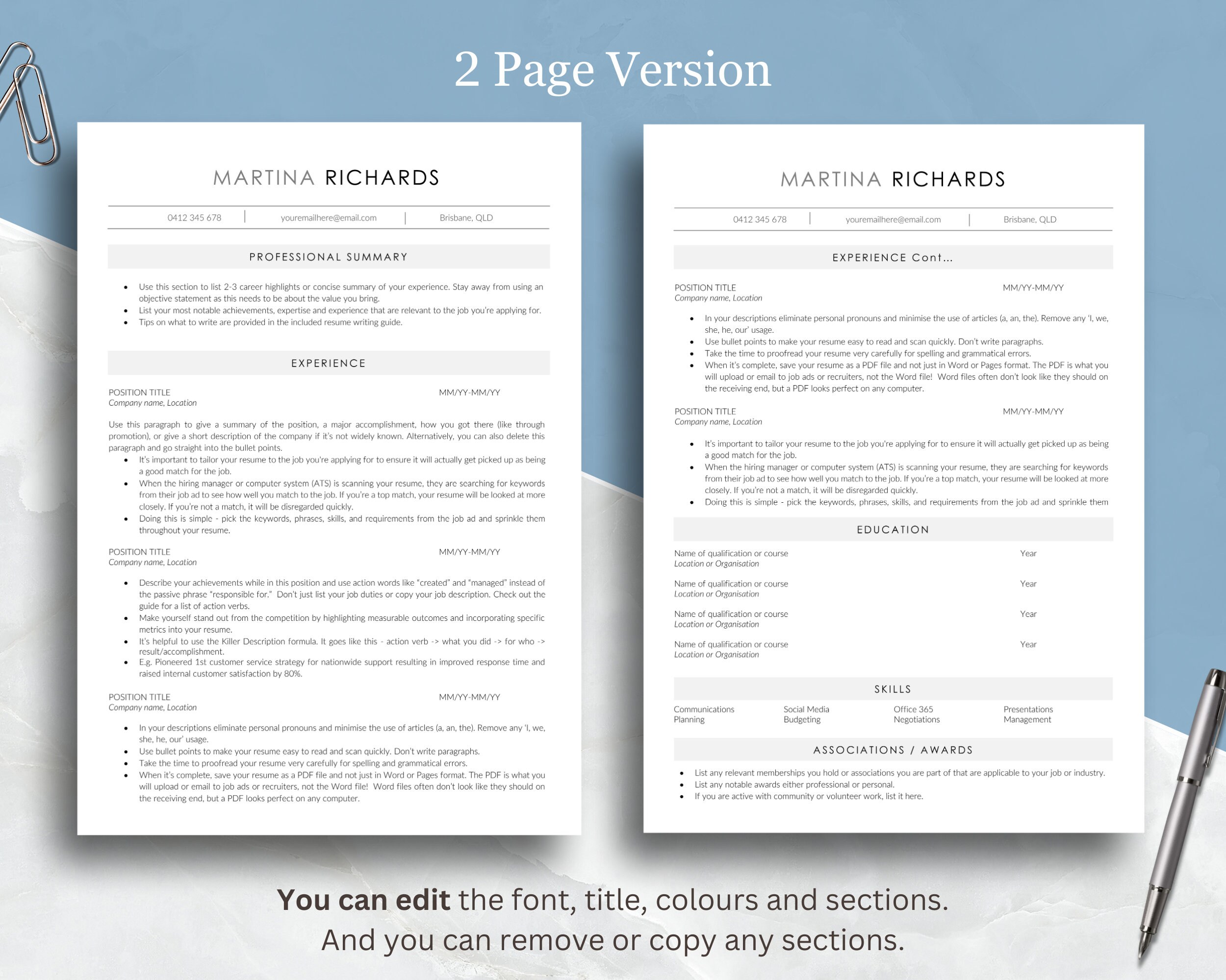 Australian CV Resume, Professional Resume Template, ATS Friendly Resume ...