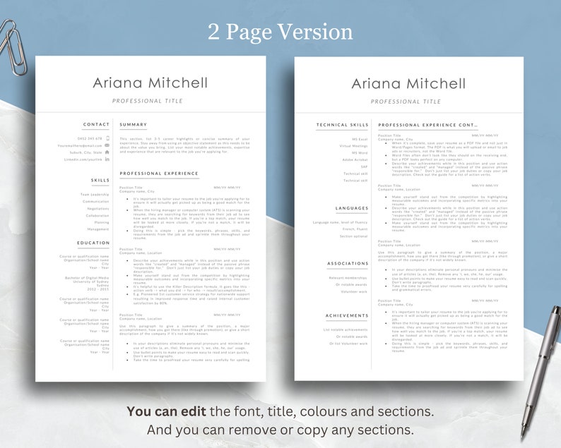Easy Professional Resume, Word and Pages Template, Executive CV ...