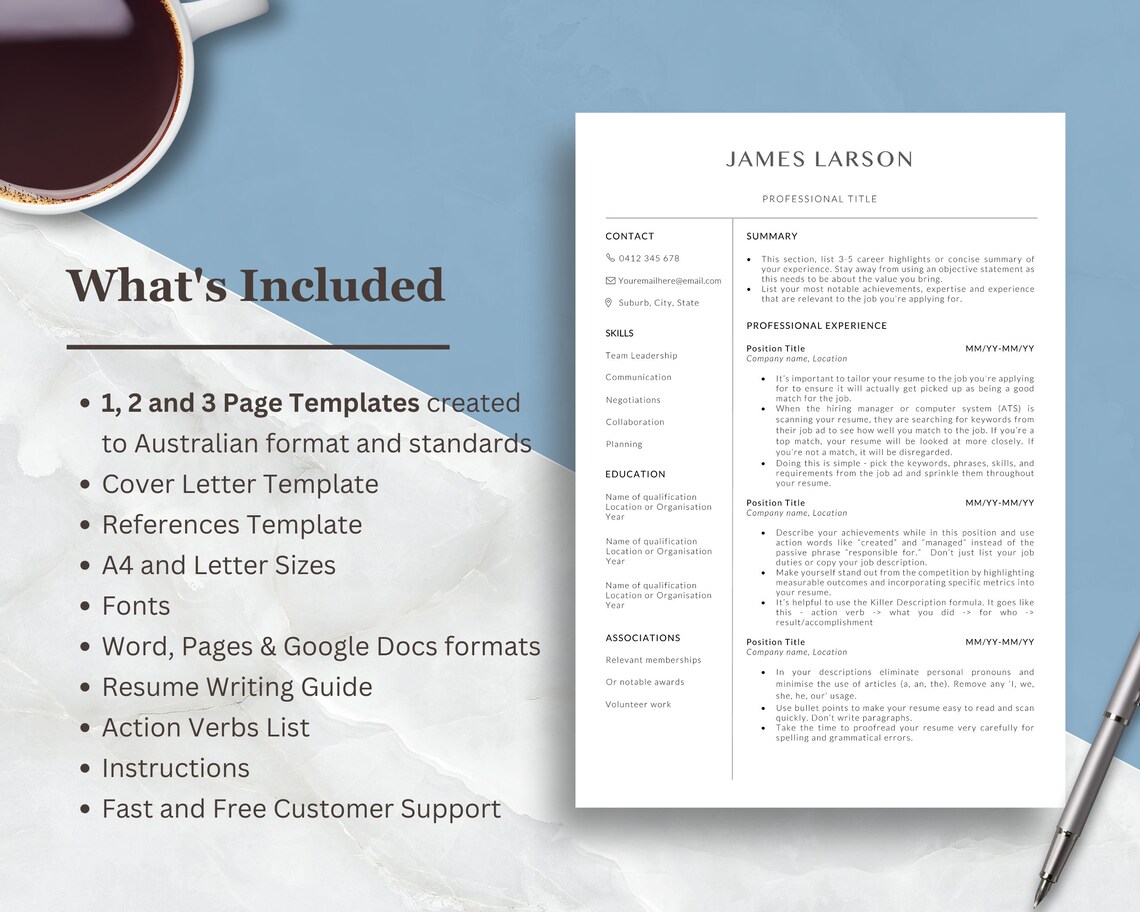 Professional Australian Format Resume Template for MS Word, Pages and ...