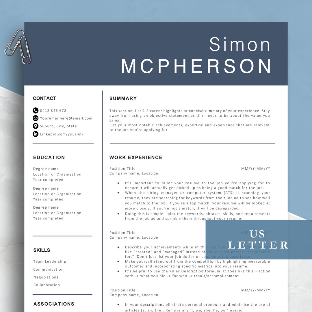 Job Application, US Letter, Word and Pages Resume Template ...