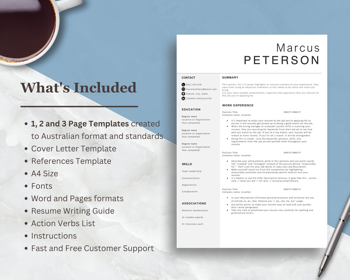 Australian Resume Format, Stylish Professional Cv Template, Word Resume ...