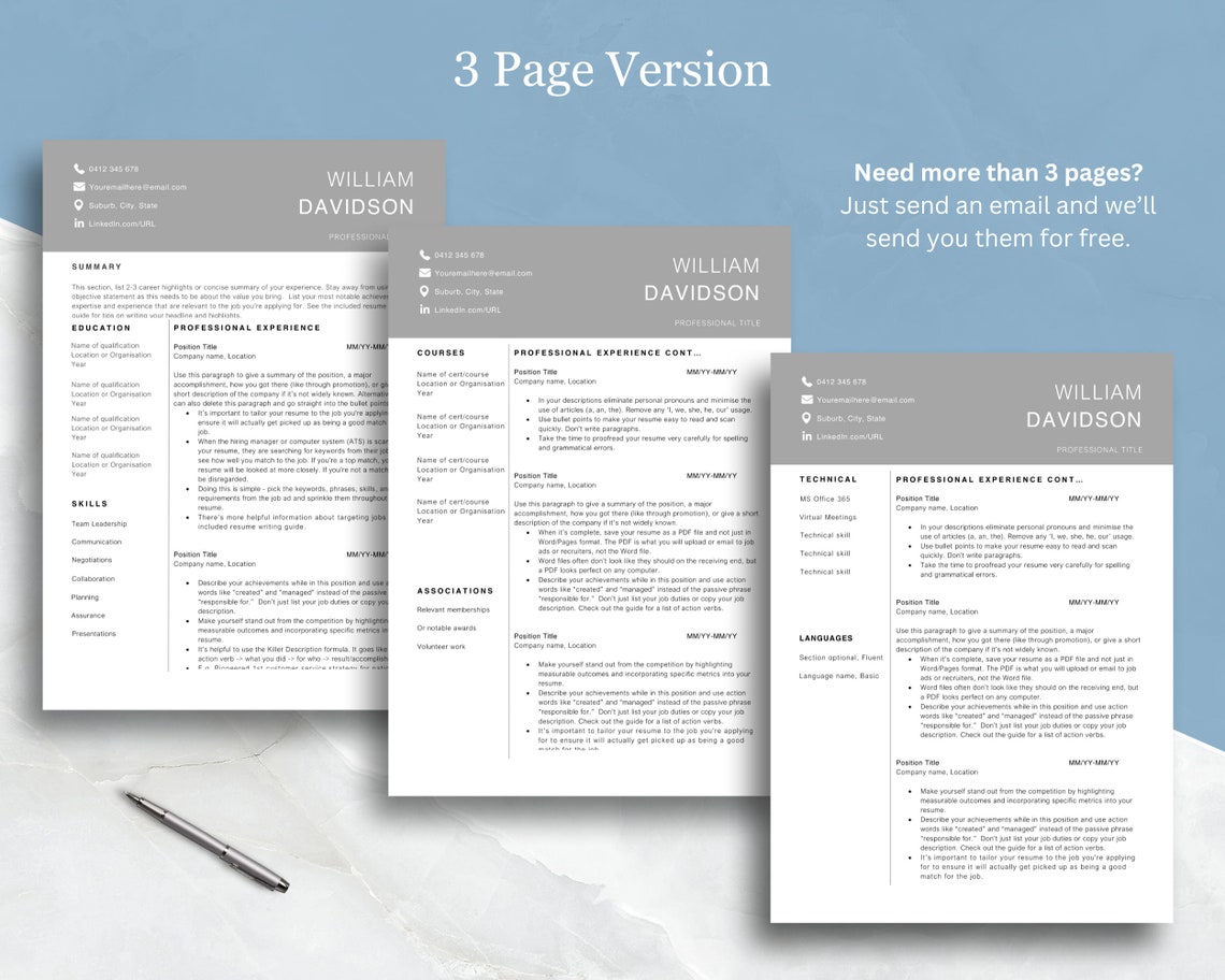 Australian CV Template, Simple Resume Format, Professional CV Design - Etsy