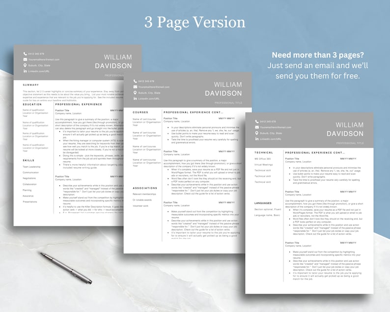 Australian CV Template, Simple Resume Format, Professional CV Design - Etsy