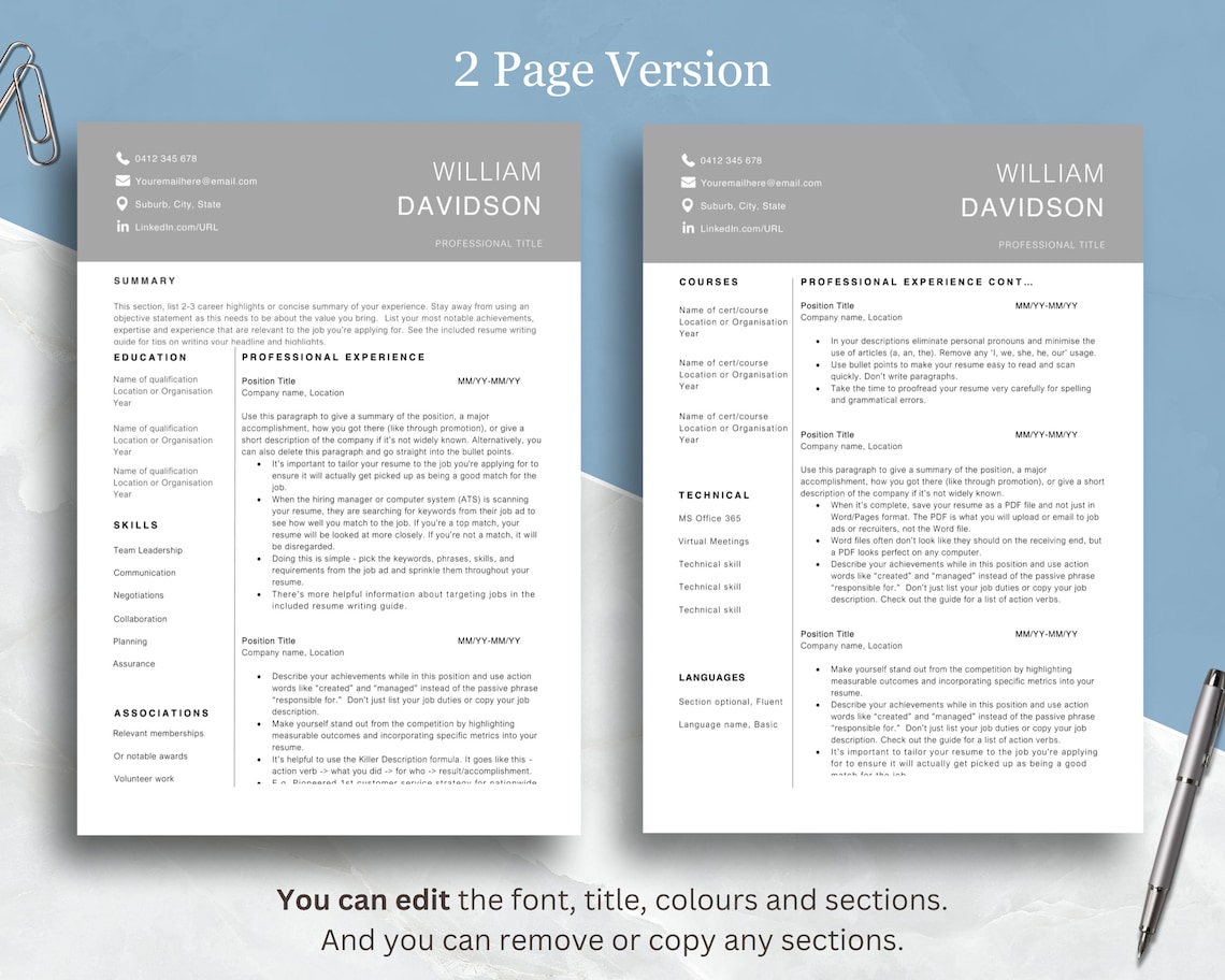 Australian CV Template, Simple Resume Format, Professional CV Design - Etsy