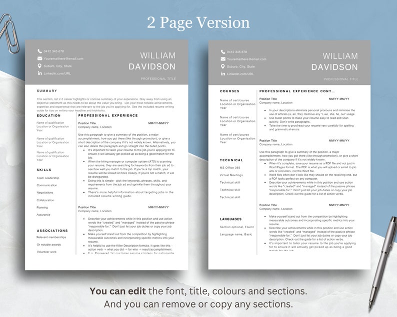 Australian CV Template, Simple Resume Format, Professional CV Design - Etsy