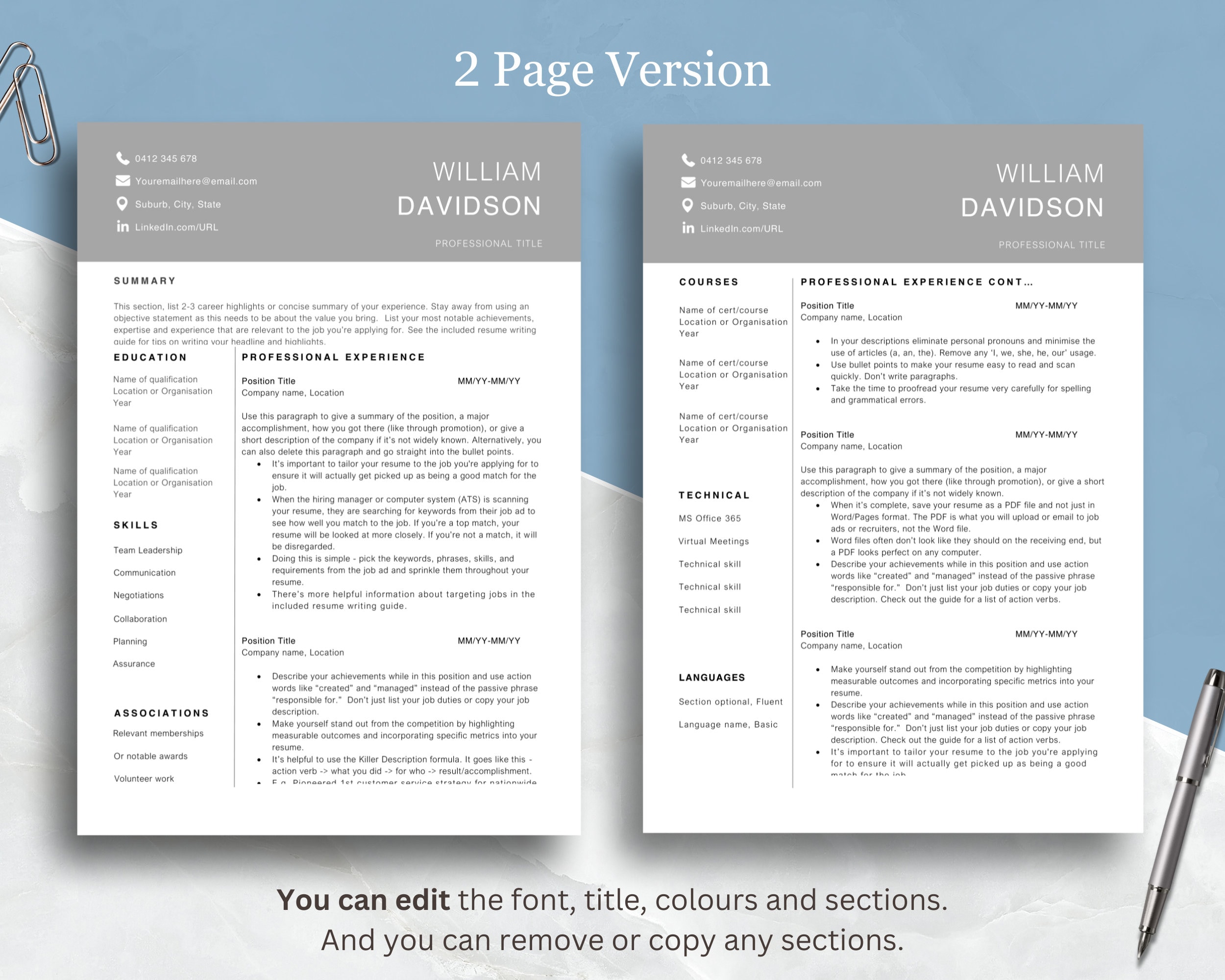 Australian CV Template, Simple Resume Format, Professional CV Design - Etsy