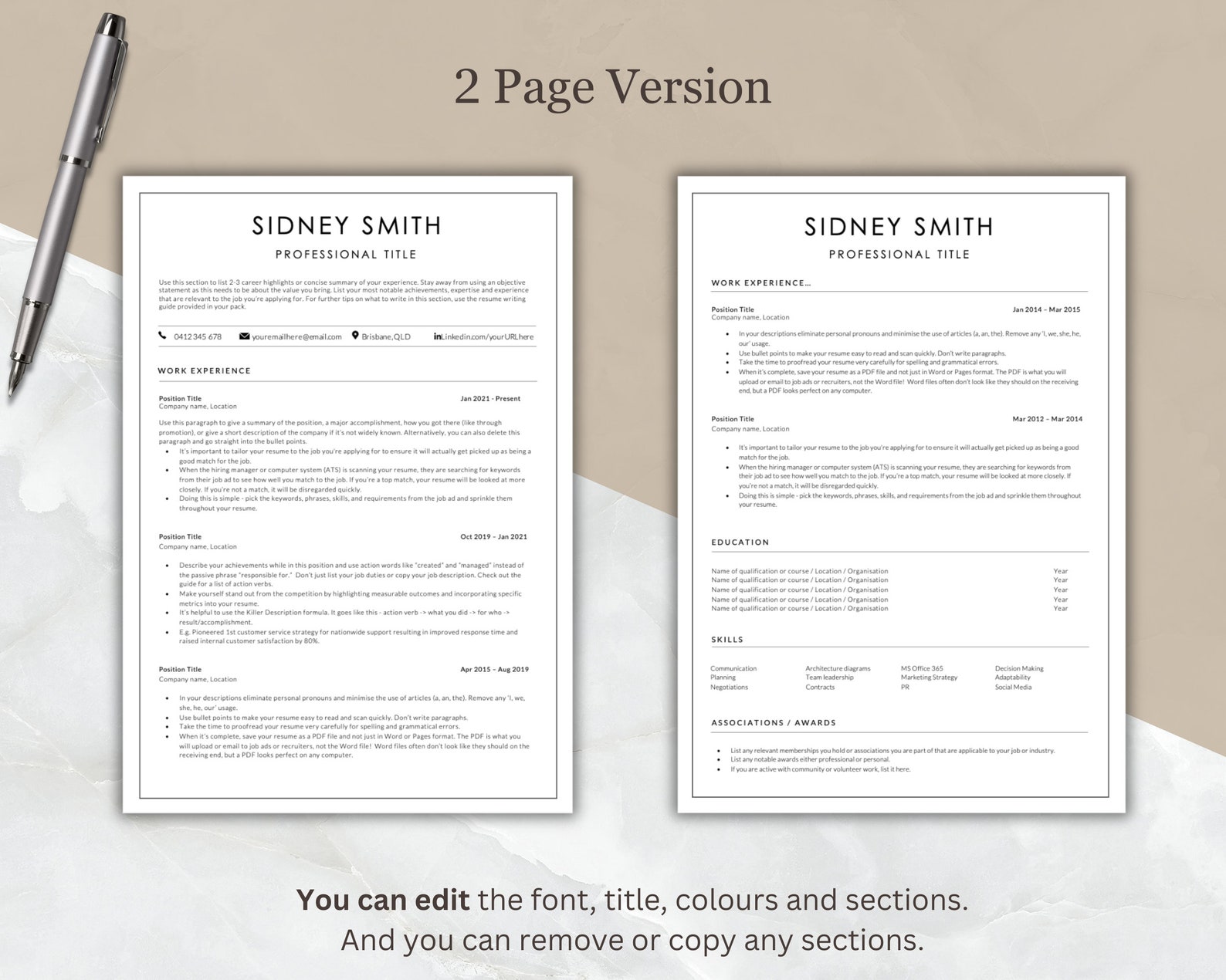 Professional Resume Template Australian Cv Resume ATS - Etsy