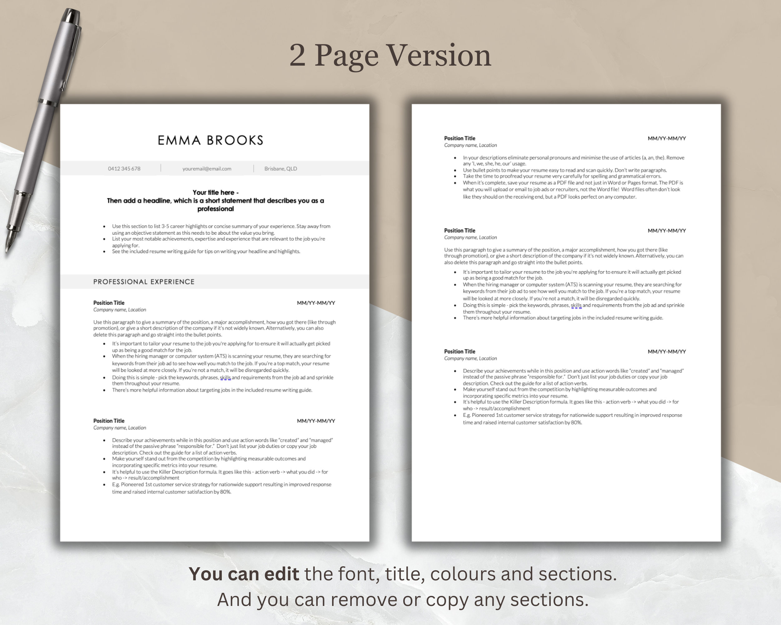 Australian Format Resume Template for MS Word and Pages With Digital ...