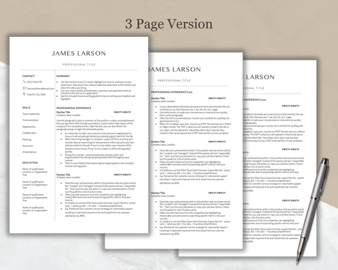 Professional Australian Format Resume Template for MS Word and Pages ...